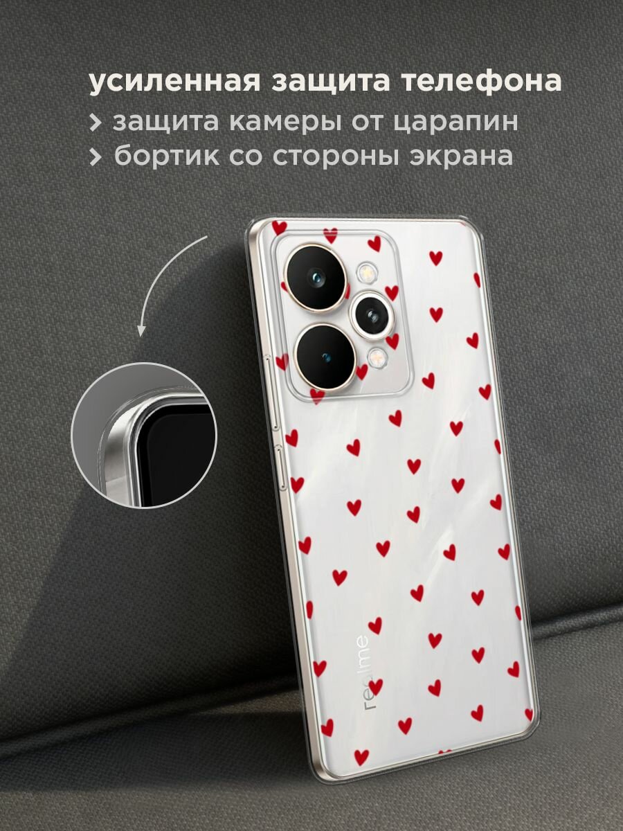 Чехол на Realme 15 Pro / Реалми 15 Про с принтом "Red hearts", прозрачный — фото 1