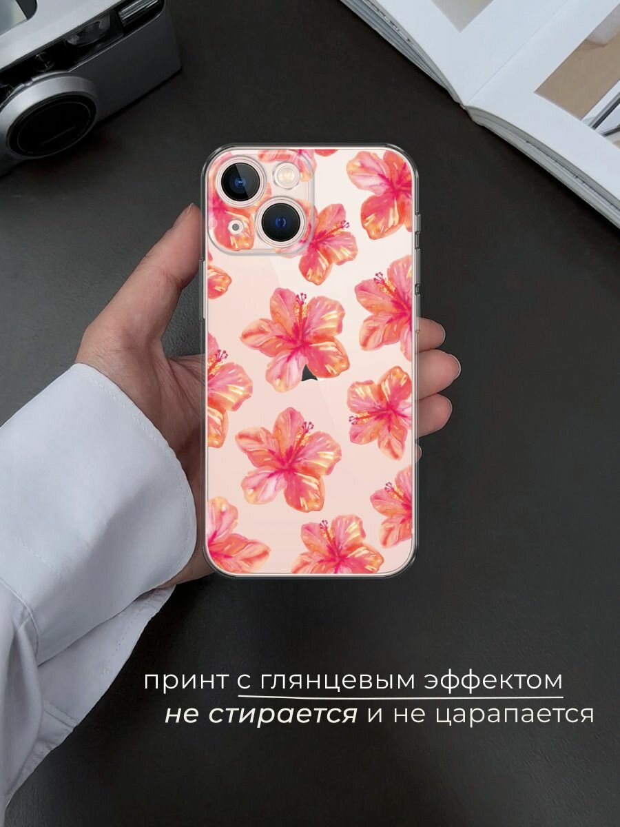 Чехол на Apple iPhone 13 mini / Айфон 13 мини с принтом "Pink flowers" — фото 1