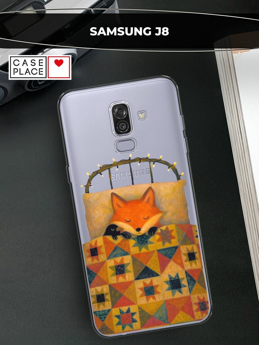 Чехол на Samsung Galaxy J8 / Самсунг Галакси Джей 8 с принтом "Лисичка спит", прозрачный