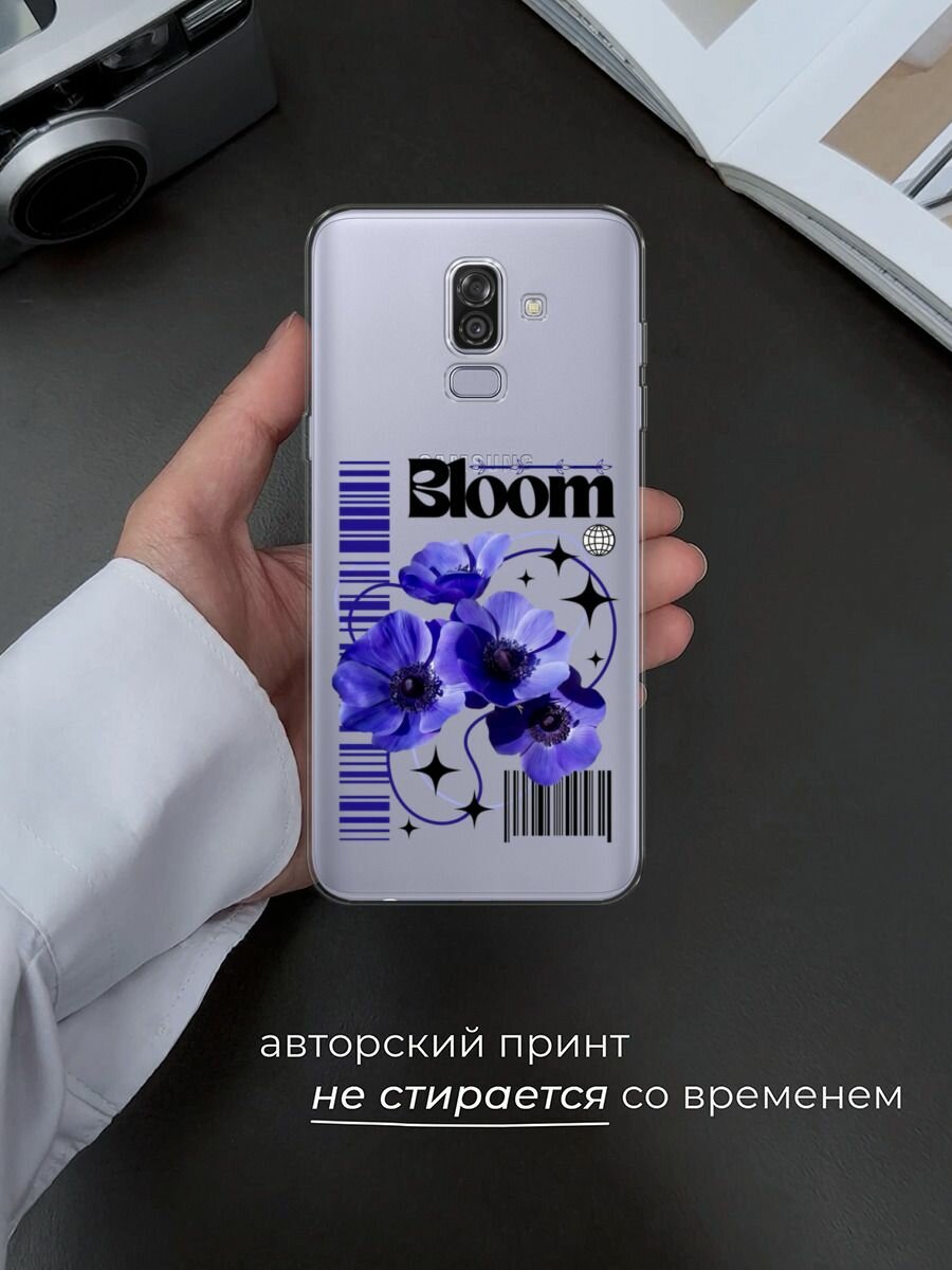 Чехол на Samsung Galaxy J8 / Самсунг Галакси Джей 8 с принтом "Завораживающие анемоны", прозрачный — фото 1