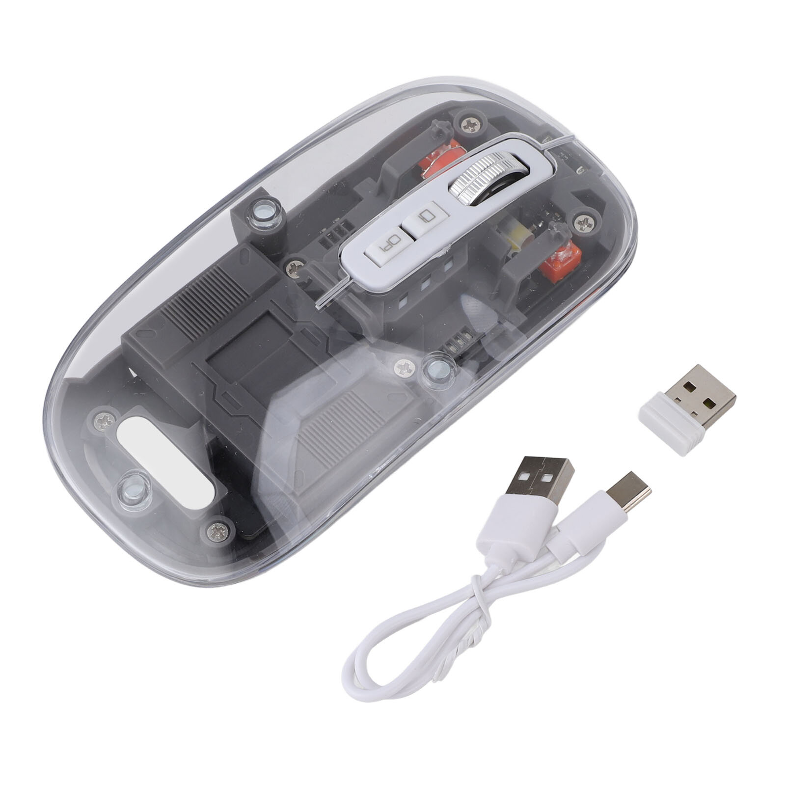 Мышь компьютерная прозрачная беспроводная bluetooth три режима 2 . 4g bt1 bt2 usb перезаряжаемая с приемником для ноутбука серая