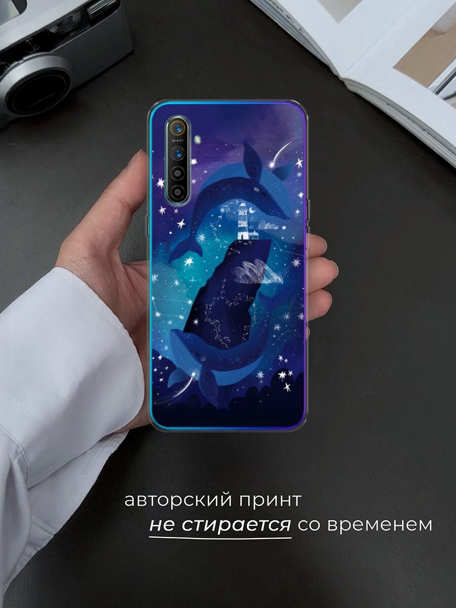 Силиконовый чехол на Realme XT / Реалми XT с принтом "Ночные киты" — фото 1