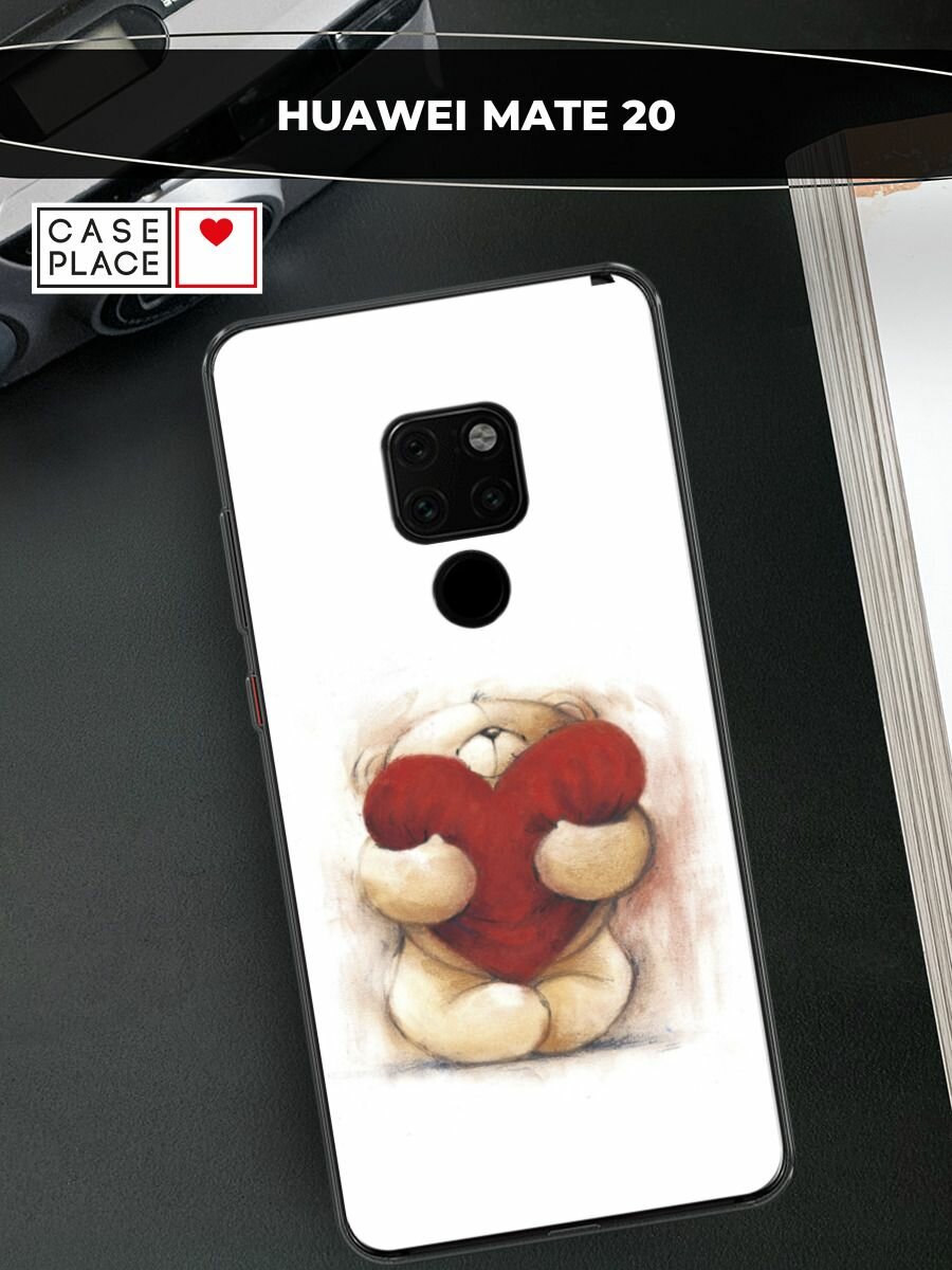 Чехол на Huawei Mate 20 / Хуавей Мате 20 с принтом "Мишка с сердцем 1"