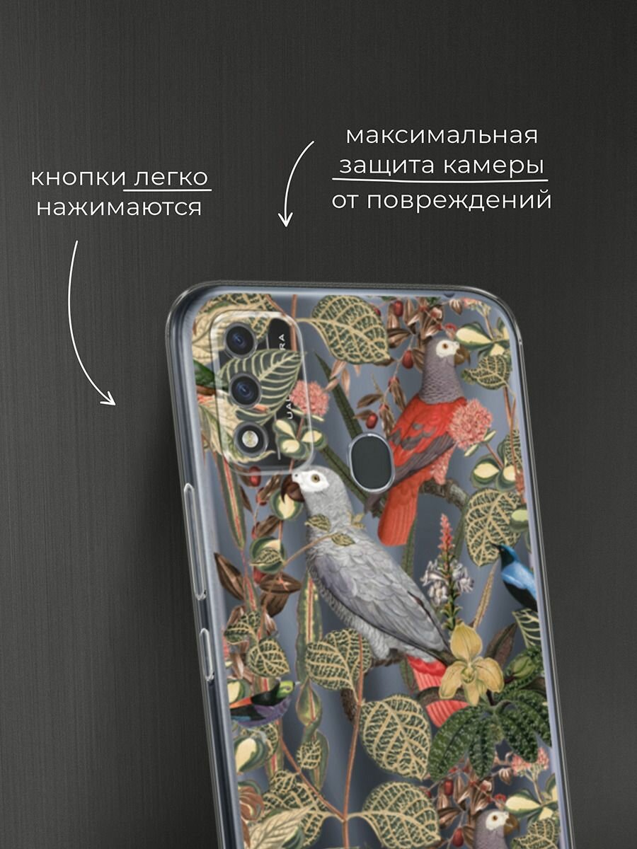 Чехол на Itel A48 / Ител А48 с принтом "Tropical pattern", прозрачный — фото 1