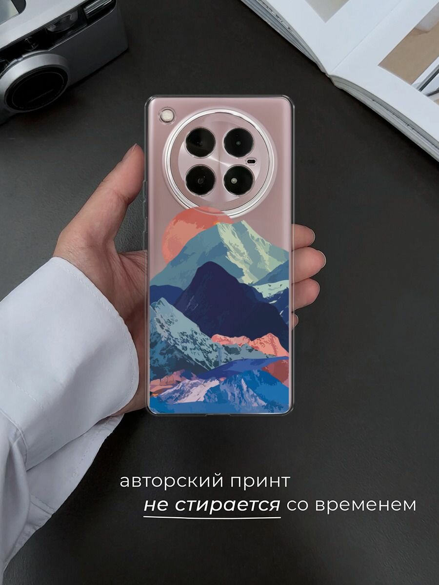 Чехол на Infinix Zero 40 4G / Инфиникс Зеро 40 4G с принтом "Закат в снежных горах", прозрачный — фото 1