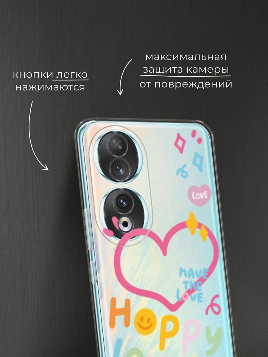 Чехол на Honor 90 / Хонор 90 с принтом "Happy lovely", прозрачный — фото 1