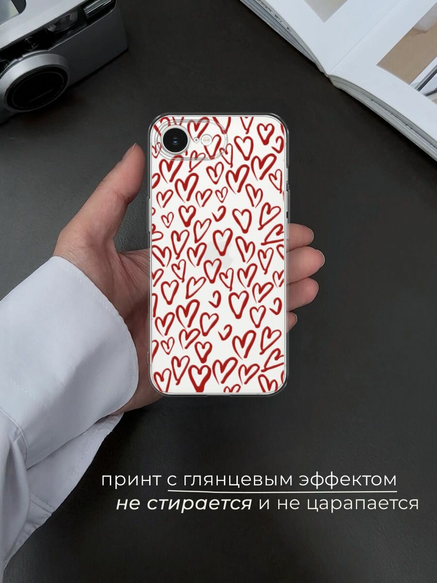 Чехол на Apple iPhone 16e/17e / Айфон 16е/17e с принтом "Легкие бордовые сердечки" — фото 1