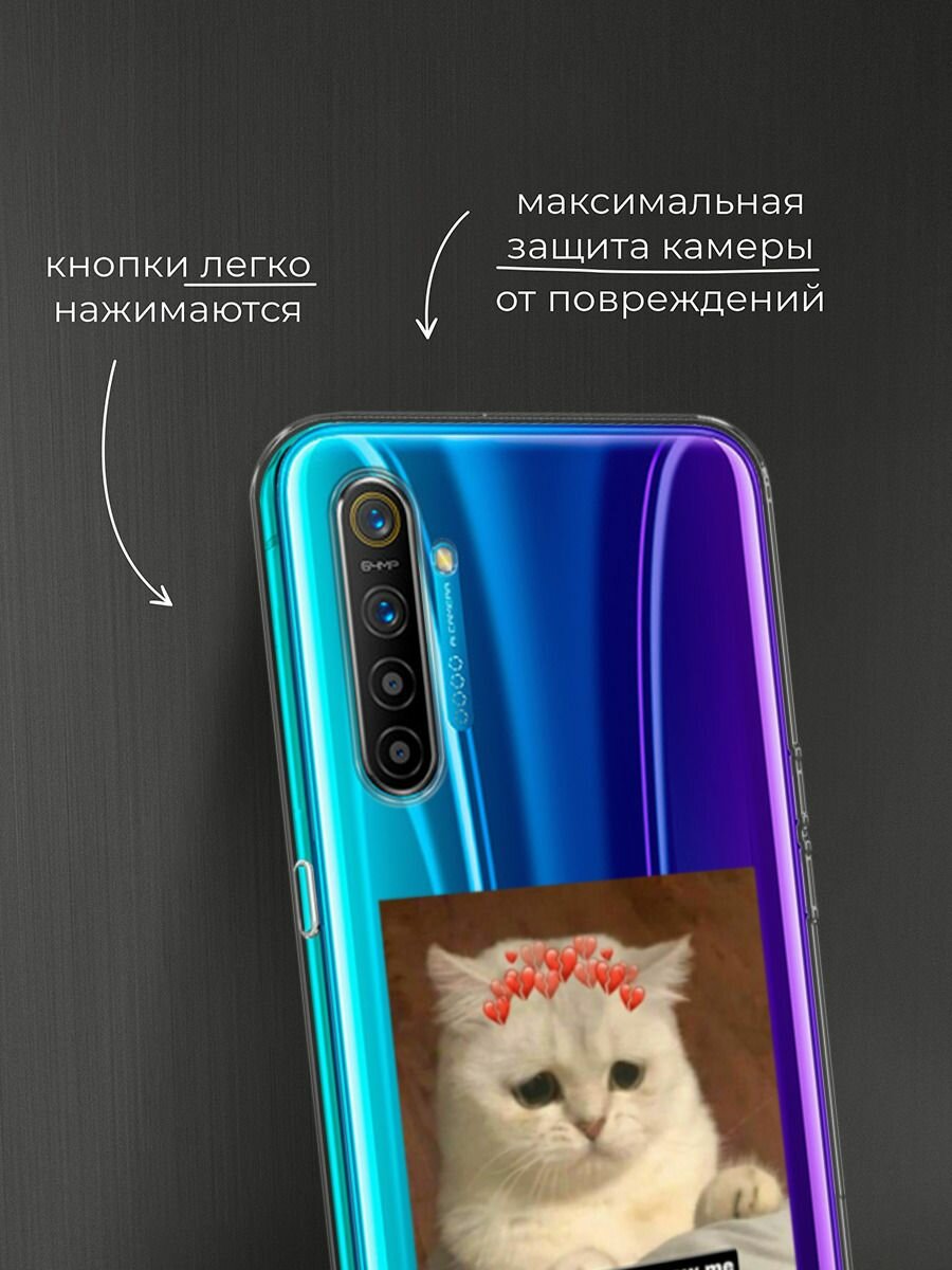 Силиконовый чехол на Realme XT / Реалми XT с принтом "Грустный котик" — фото 1