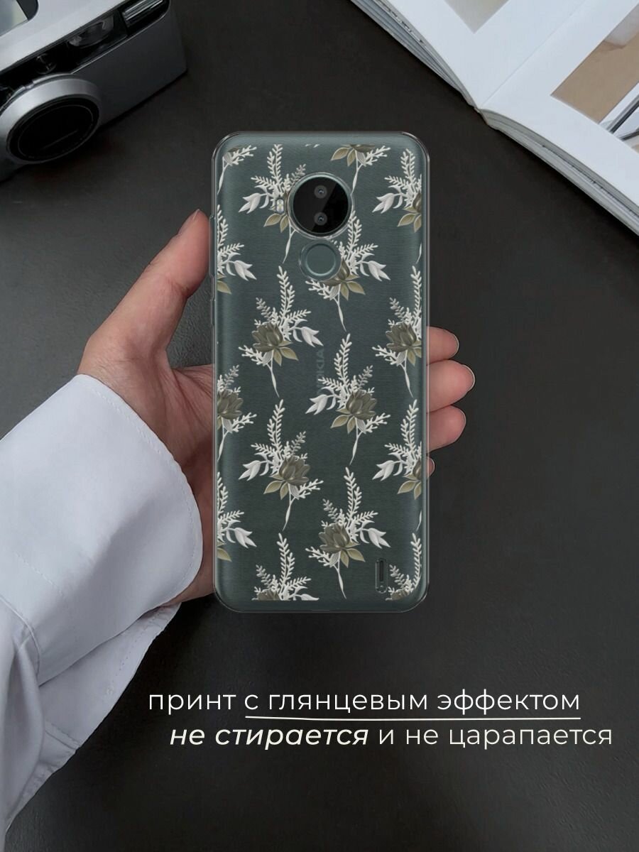 Чехол на Nokia C30 / Нокия C30 с принтом "Паттерн цветы сепия" — фото 1