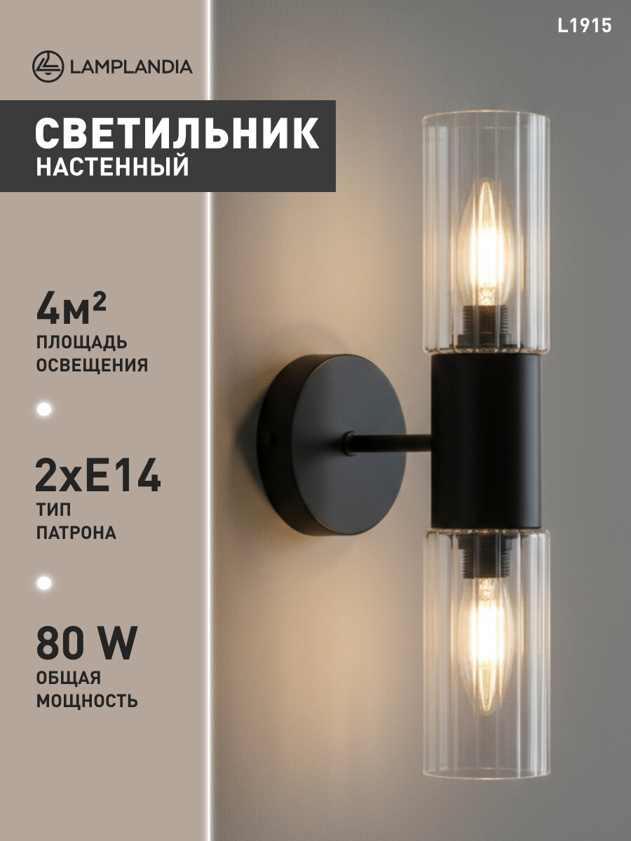 Светильник настенный Lamplandia L1915 VIITNA BLACK, E14*2 макс 40Вт