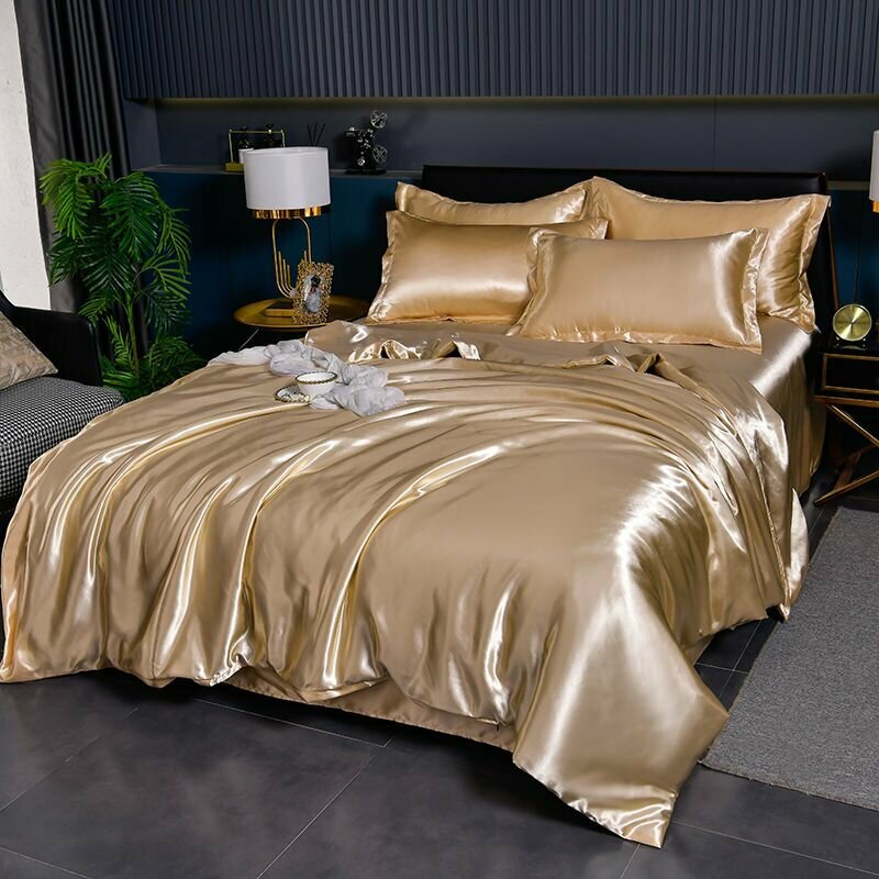 Комплект постельного белья Ice Silk, 4 предмета, можно стирать в стиральной машине (пододеяльник + простыня + наволочка)