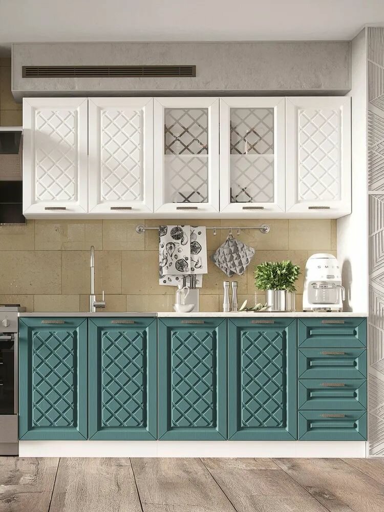 Кухонный гарнитур МДФ 2 м в стиле Прованс, белый/моренго