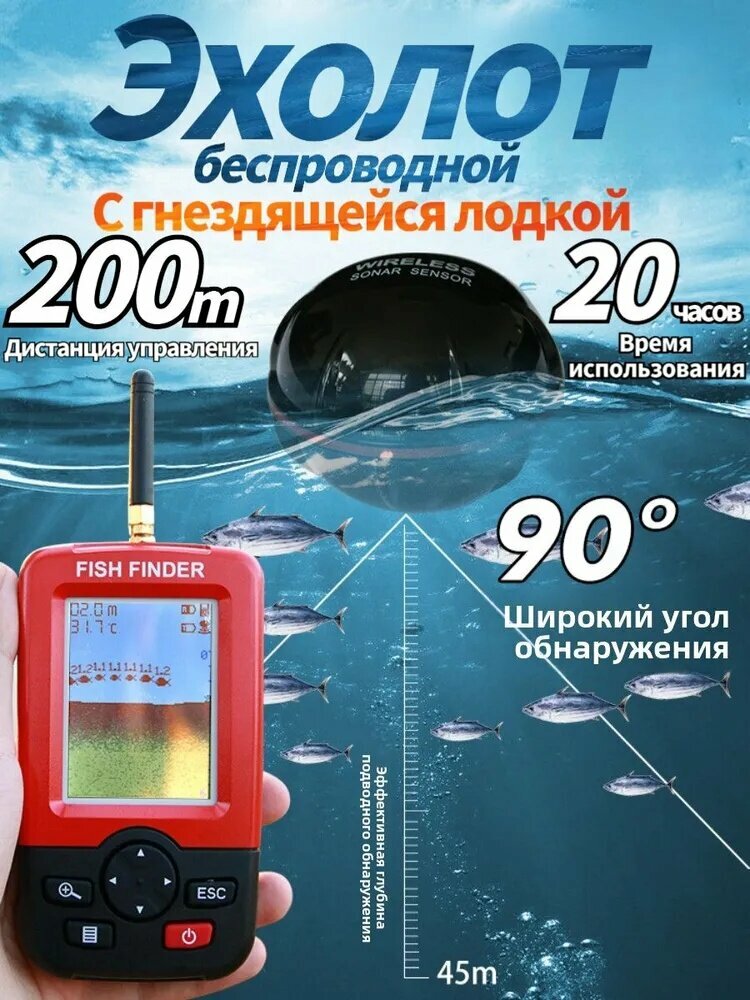 Беспроводной эхолот Fish finder можно использовать с лодками-приманками