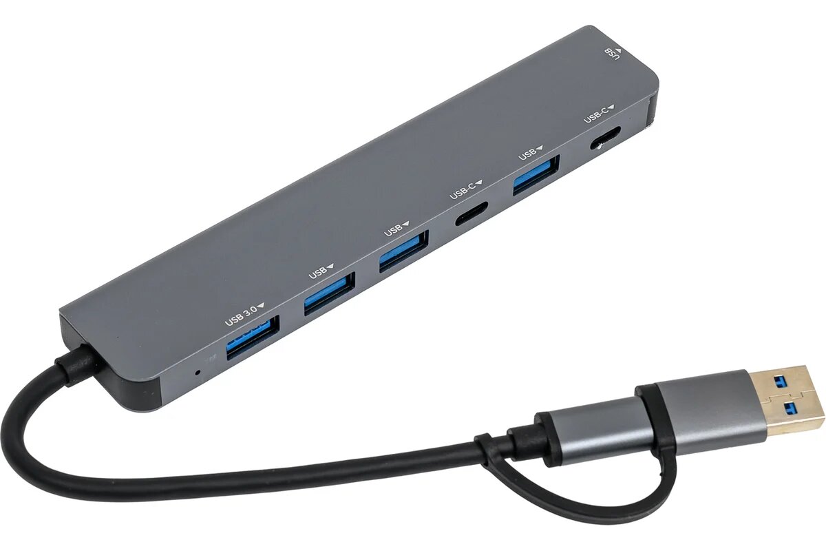 PERO MH06 USB-C/USB-A хаб 2×USB-C, USB 3.0 и 4× USB 2.0 для ноутбуков и ПК серый MH06GR