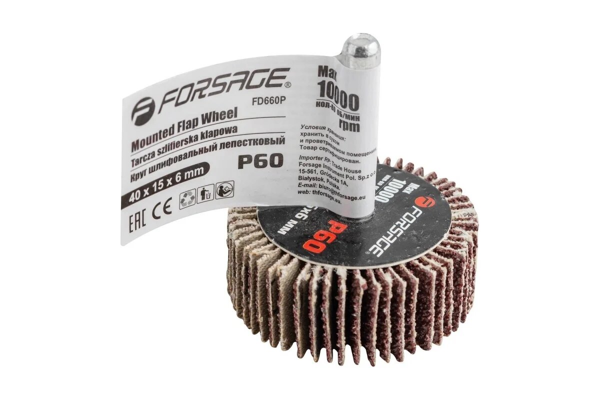 Forsage F-FD660R лепестковый круг 40x15 мм Р60, цанга 6 мм макс 10000 об/мин