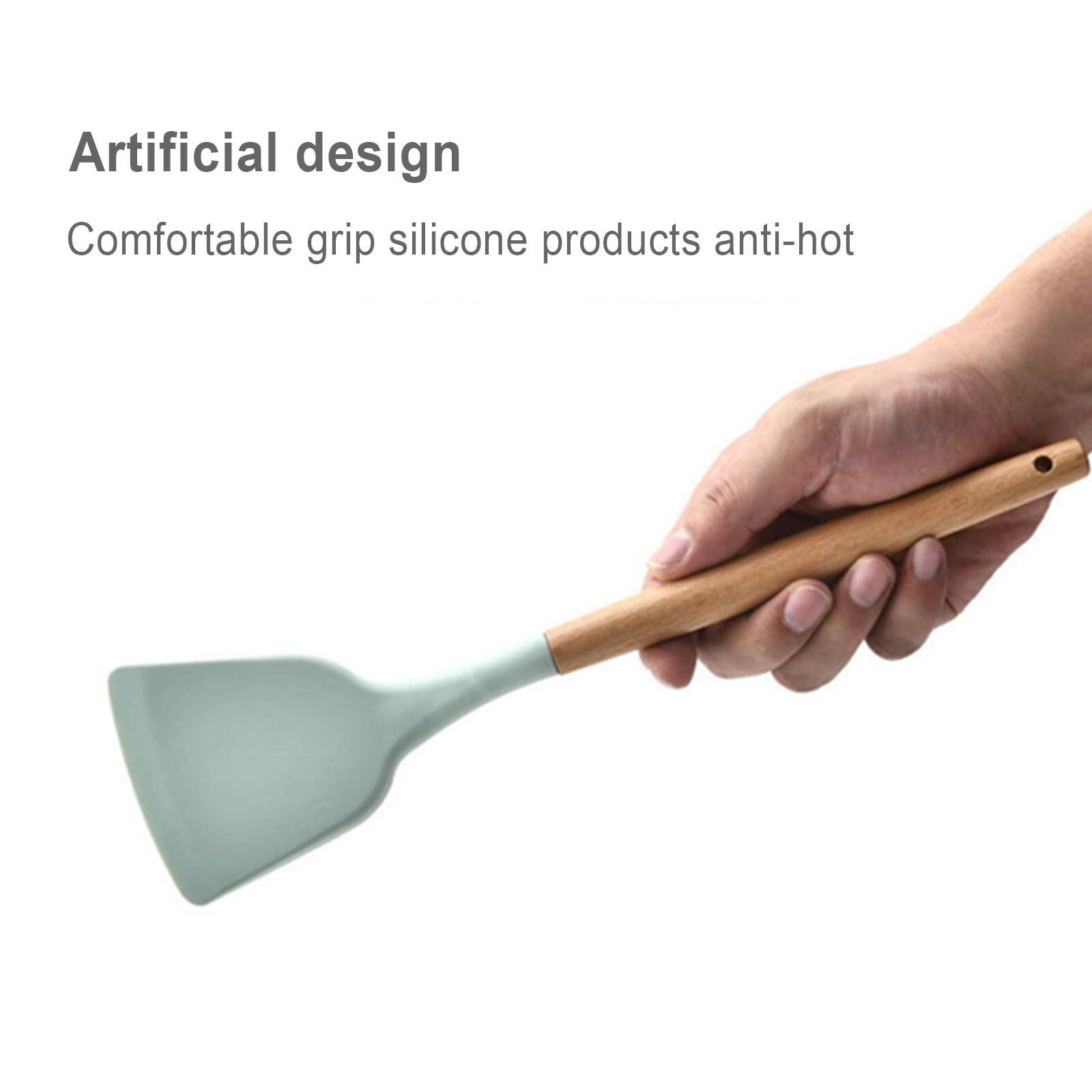 11 предметов кухонных принадлежностей, набор деревянных ручек, силиконовая кухонная утварь для приготовления пищи, выпечки, светло-зеленый