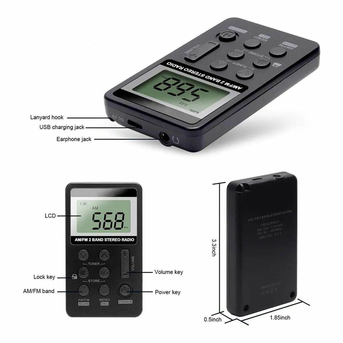 Портативный радиоприемник FM/AM двухдиапазонный стерео цифровой мини-радиоприемник
