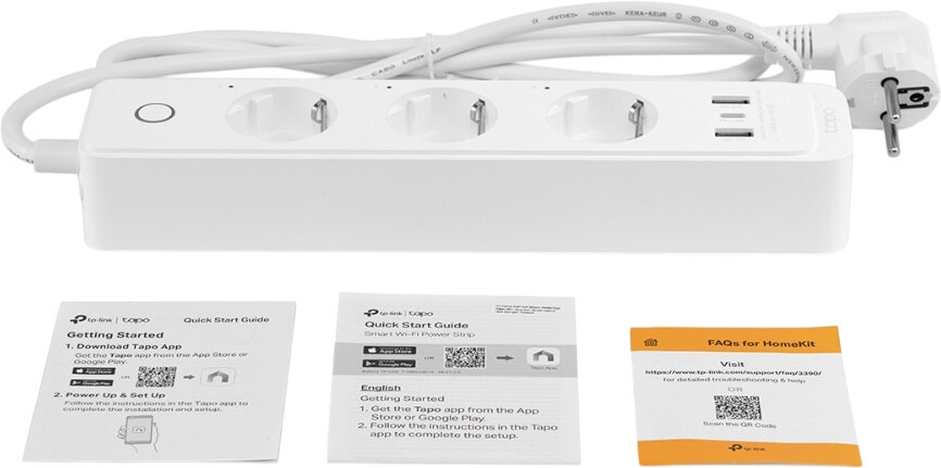 Сетевой фильтр TP-Link Tapo P300, белый, 3 розетки, длина кабеля 1,5 м