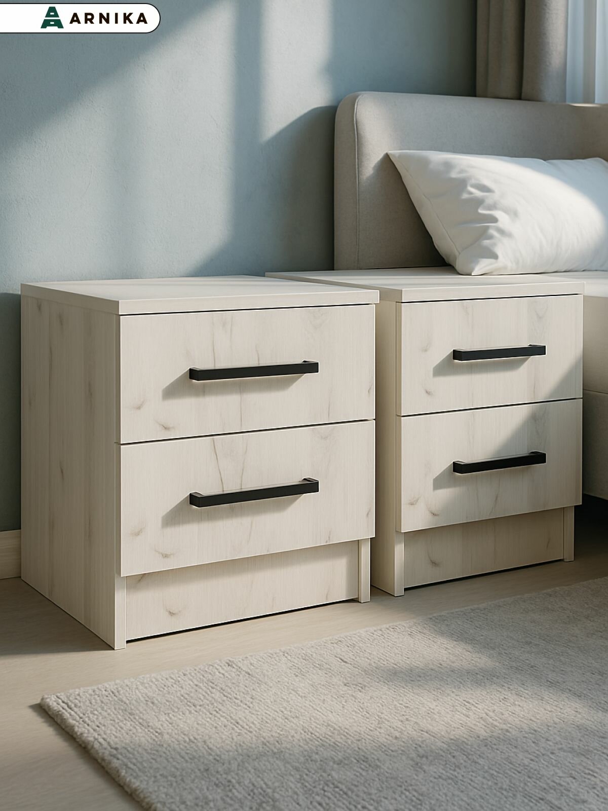 ARNIKA Тумбы прикроватные в комплекте 2 штуки, дуб крафт белый