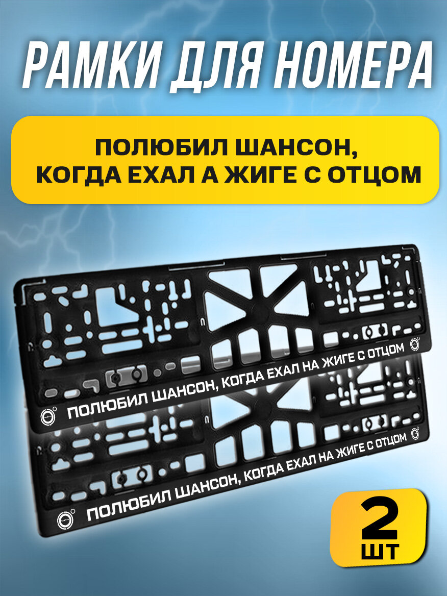 Рамки номерные "Полюбил шансон, когда ехал на жиге с отцом" комплект 2 штуки / Автомобильные номерные рамки для номеров с надписью / универсальная рамка госномера для авто черная
