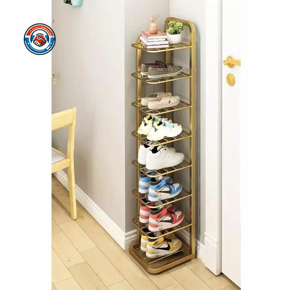 Восьмиуровневая обувница для прихожей, металлическая этажерка для обуви, компактный стеллаж-вертикалка, угловая органайзер-система, экономия места в коридоре, белая, золотая, черная