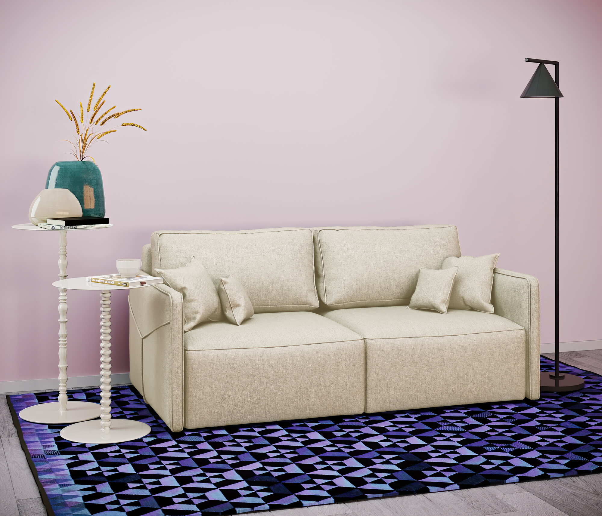 Диван прямой Кьянти, еврокнижка, рогожка саванна милк, ППУ