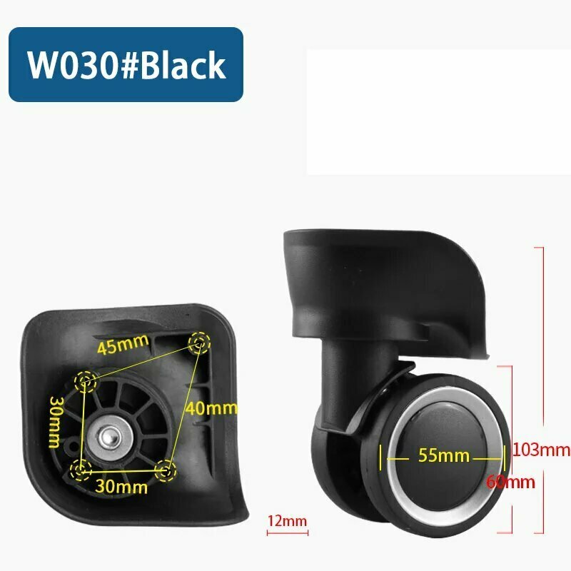 Чемодан, чемодан, ролики, сменный чехол на колесиках, бесшумное колесо, Черный, W030 Black(2Pcs)