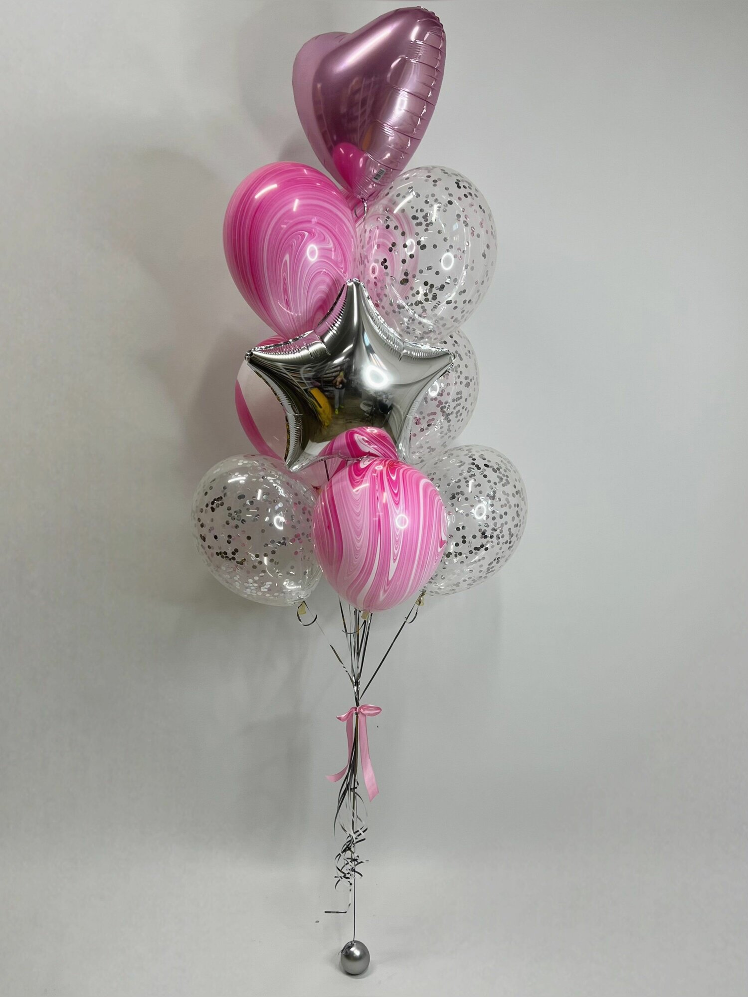 Фольгированные воздушные шары с гелием надутые в фонтан из латексных шаров "Веселое настроение", 10 шт