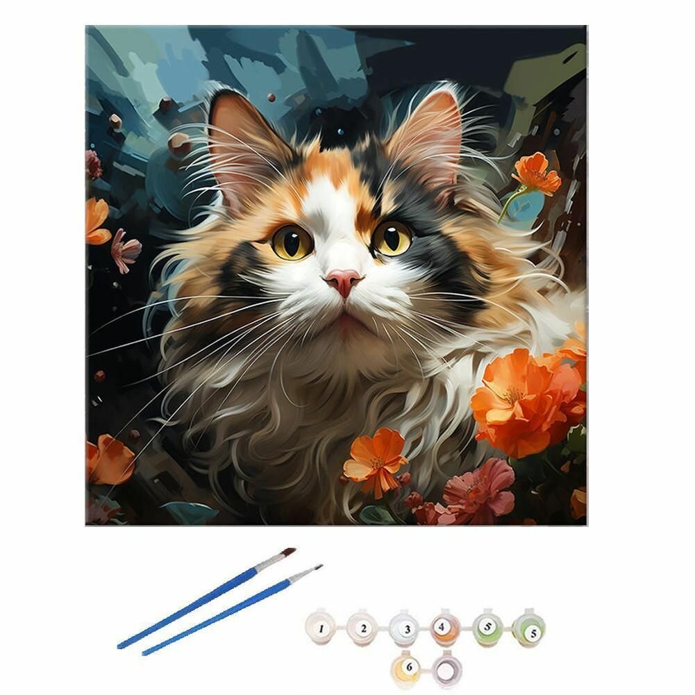 DIY Картина по номерам Кошечка купается 20х20/без рамки/Набор для цифровой живописи