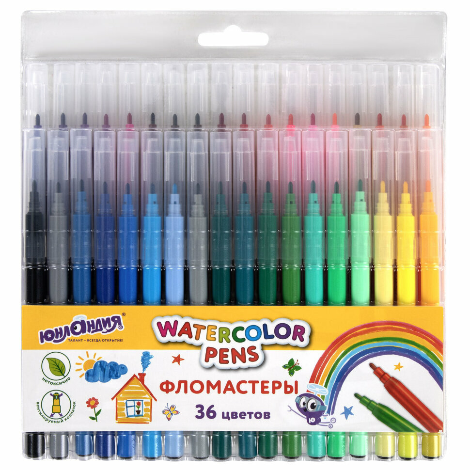Фломастеры юнландия 36 цветов "классные!", вентилируемый колпачок, 152631, 152631