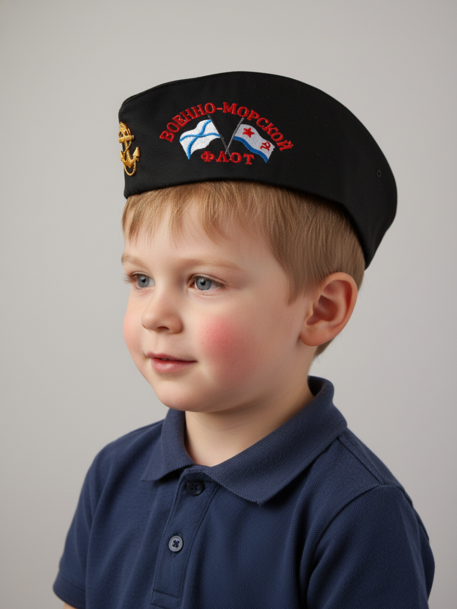 Пилотка детская ВМФ с вышивкой Андреевского флага и флага ВМФ. Размер 50-52. Felante