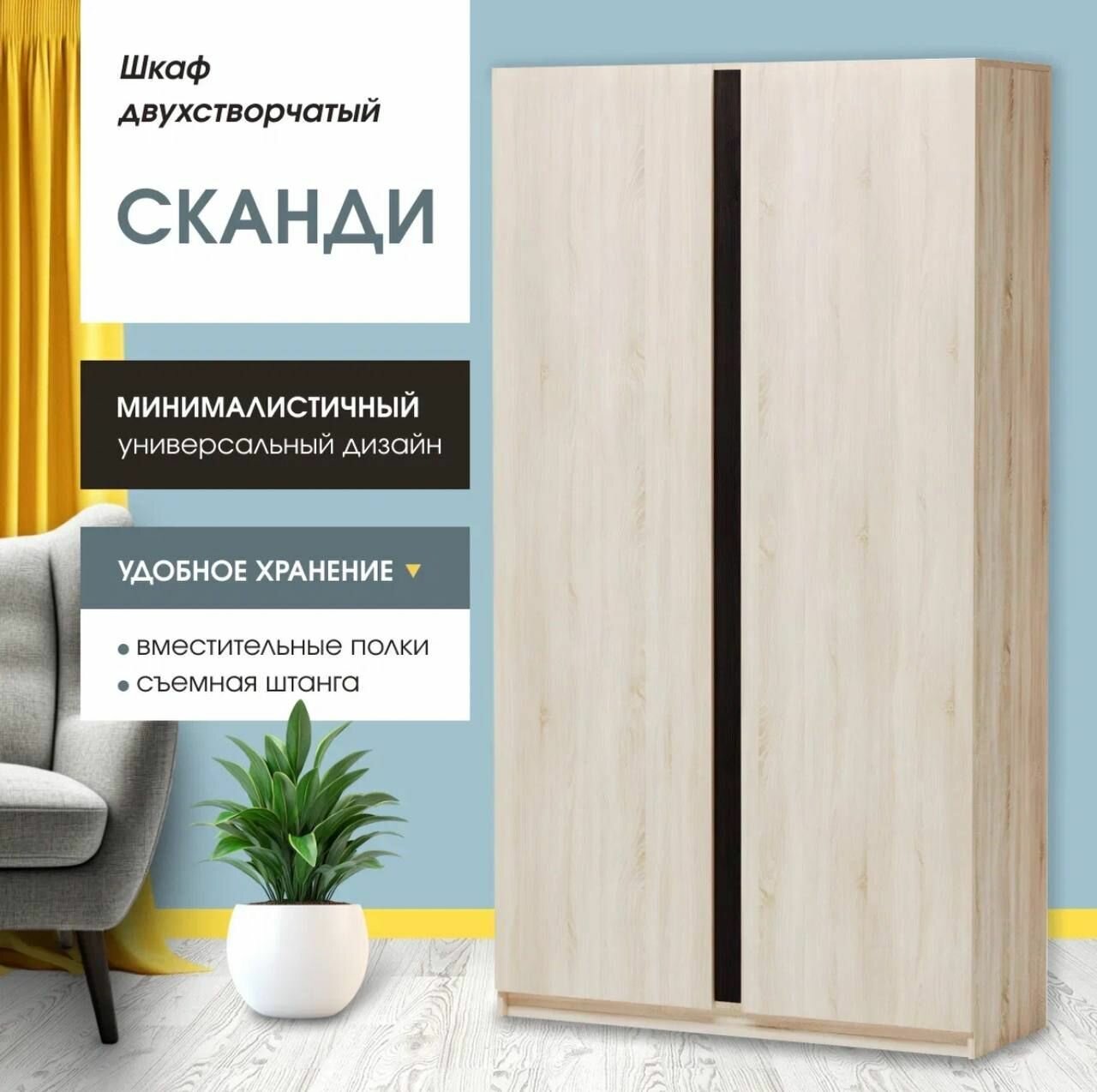 Шкаф двухстворчатый распашной Сканди