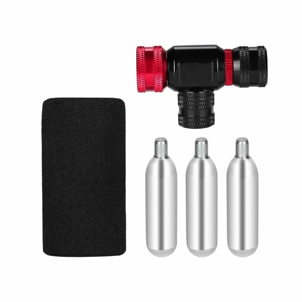 Велосипедная надувная бутылка-красно-черная насадка с 3 газовыми баллонами