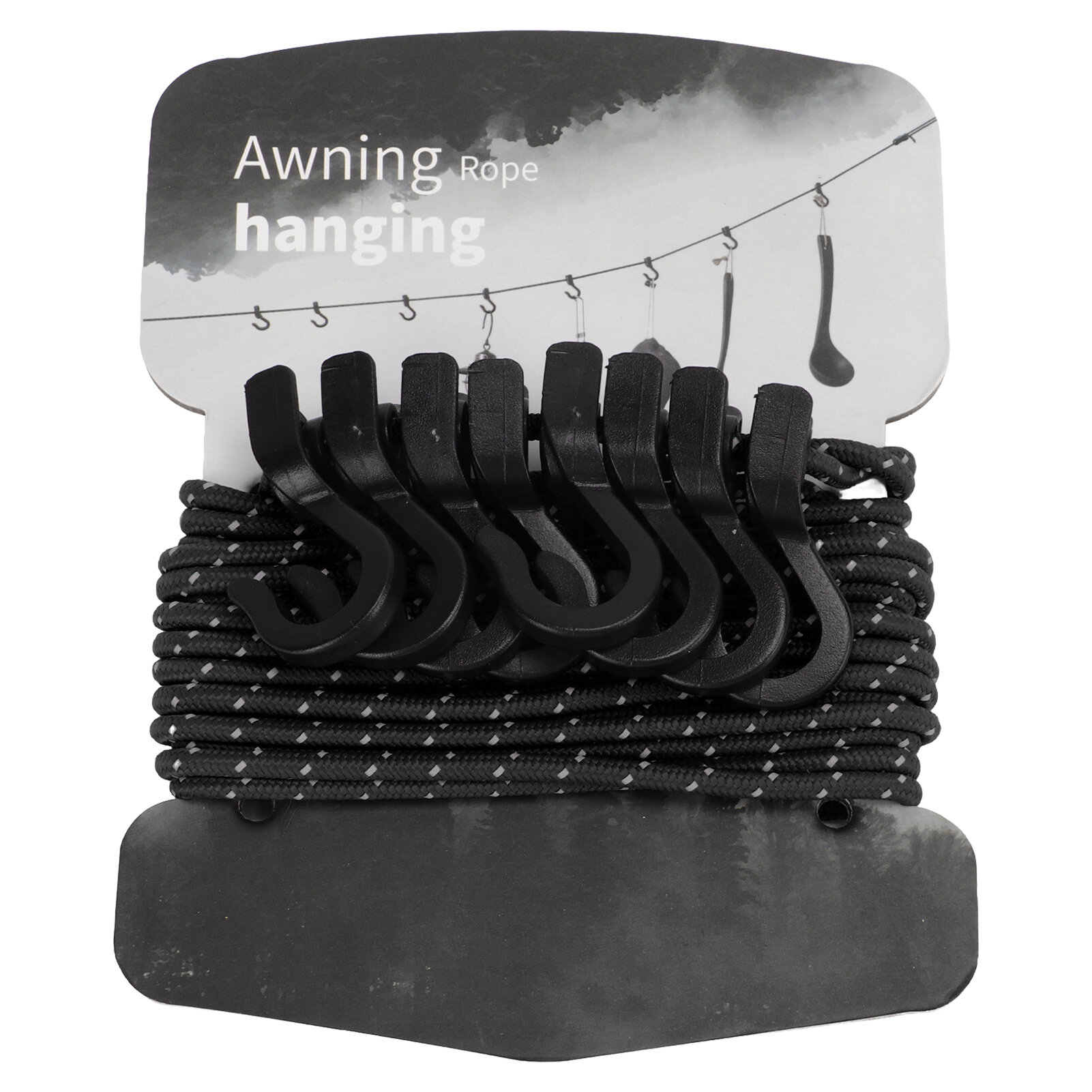 Веревка бельевая регулируемая с крючками, черный
