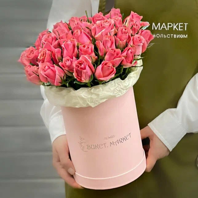 Букет Букет Маркет, роза, 21 цветок, 40см, в шляпной коробке