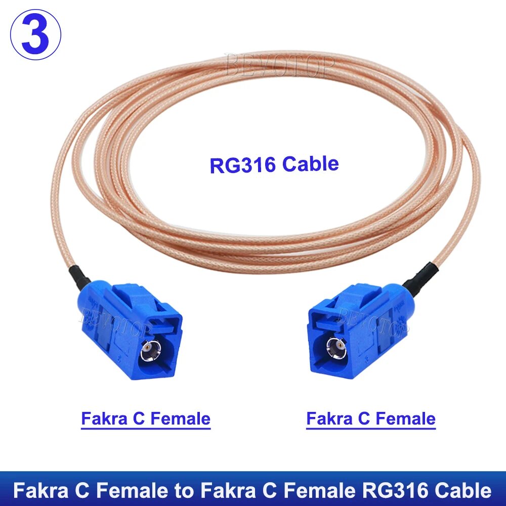 BEVOTOP RG316 Fakra Female to Fakra Cable 3M, Fakra C F to C F