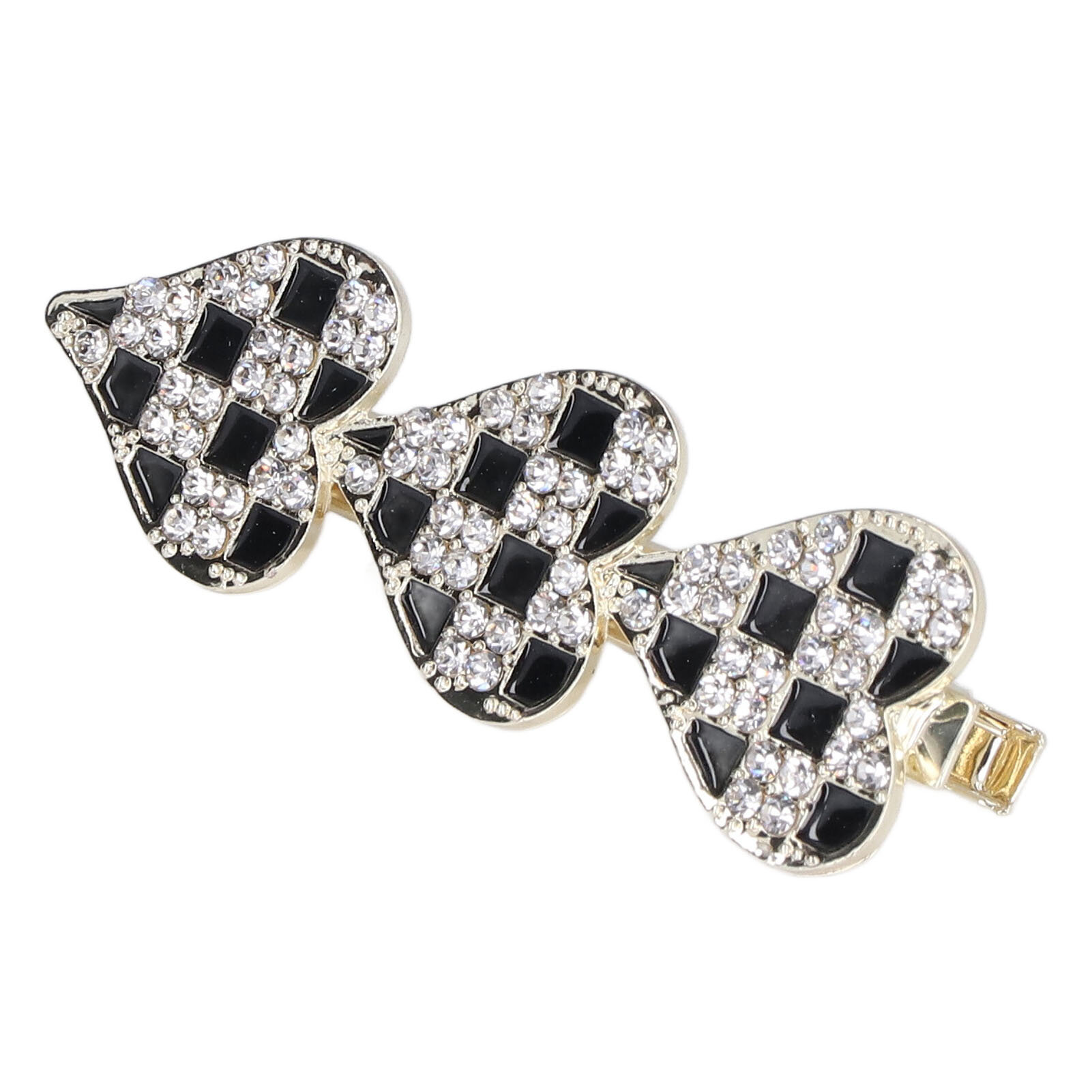 Заколка для волос с черно-белым сетчатым узором, изысканная, украшенная стразами, кавайная заколка для волос, подарок в форме сердца 2817