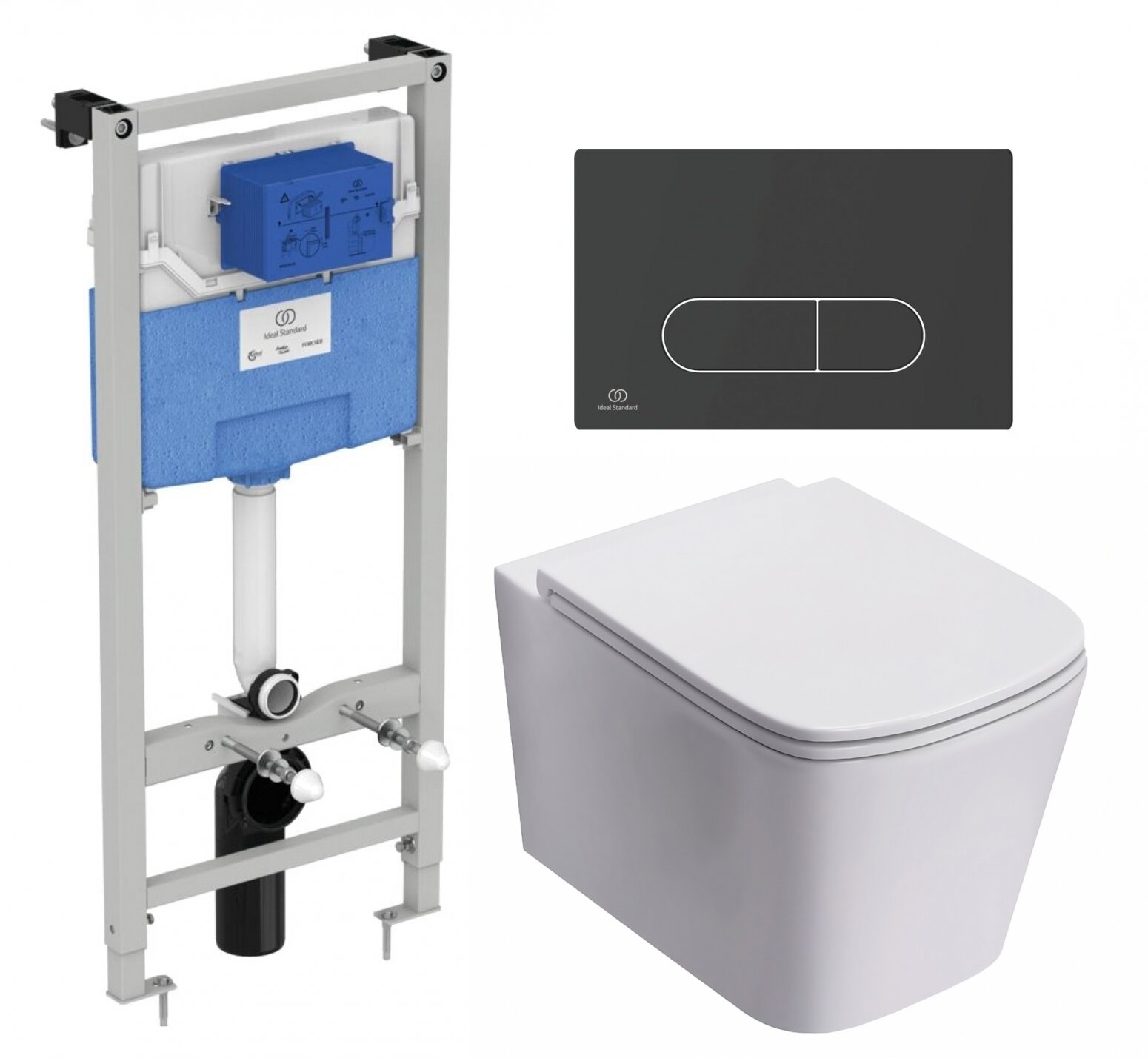 Комплект 3 в 1 инсталляция Ideal Standard + Унитаз подвесной Lorne Lambro LN5007504 + кнопка черная