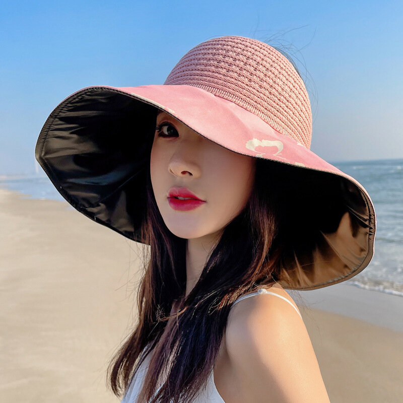 Шляпа женская летняя защита от солнца черная пластиковая шляпа от солнца с большими полями анти-УФ-защита лица пустой верхний солнцезащитный козырек для отдыха на открытом воздухе универсальный