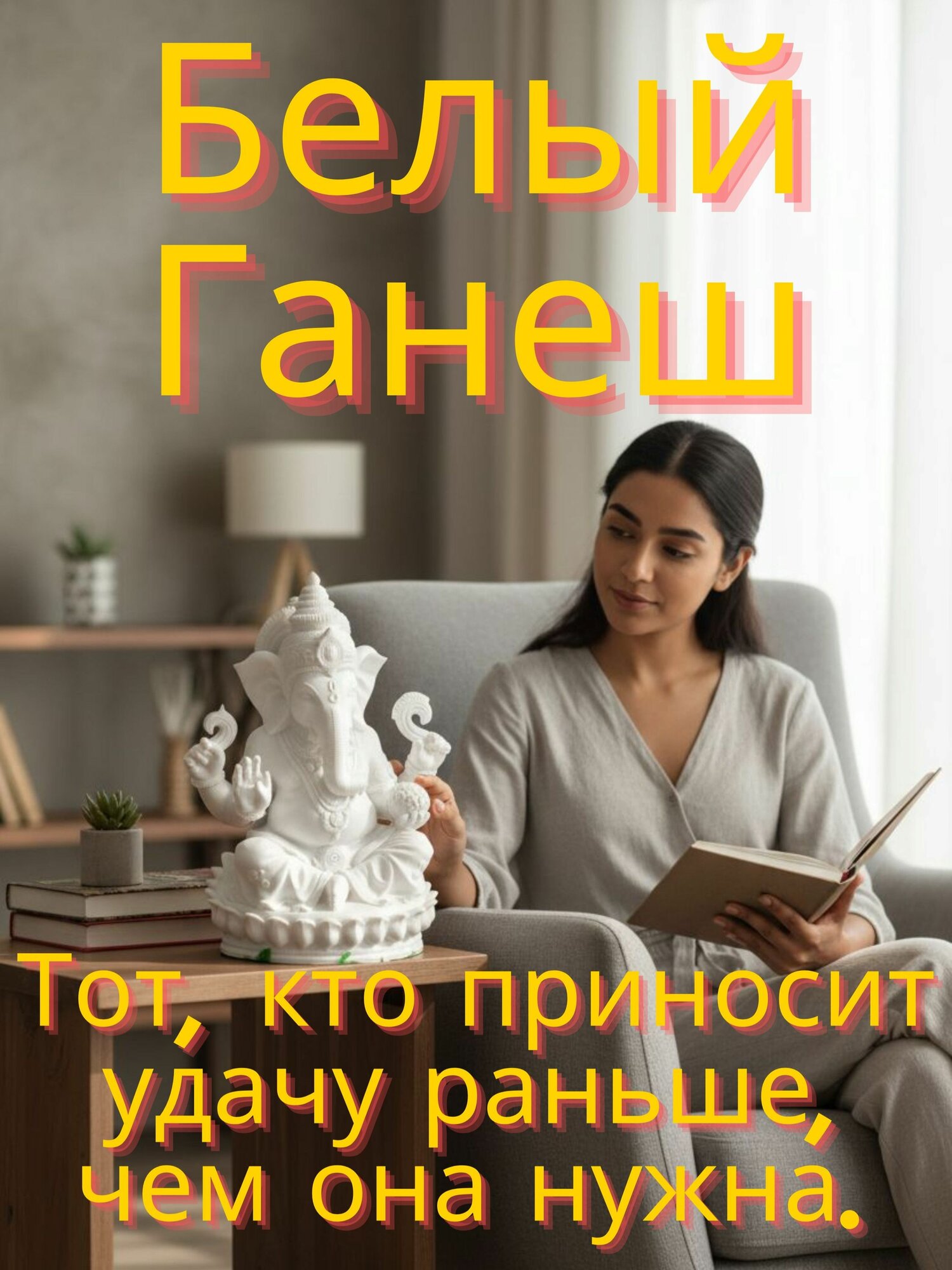 Статуэтка для дома, "Белый Ганеш" , ростовая, 25см, белый, монолит