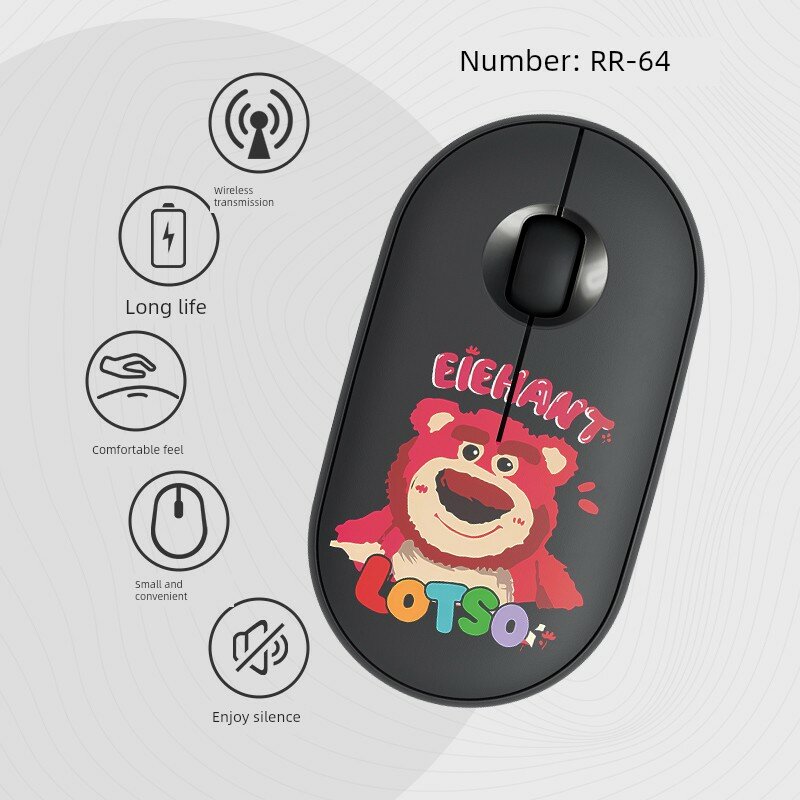 Беспроводная мышь клубничного медвежонка RR-64, USB/Bluetooth, тихий клик для ПК и ноутбука