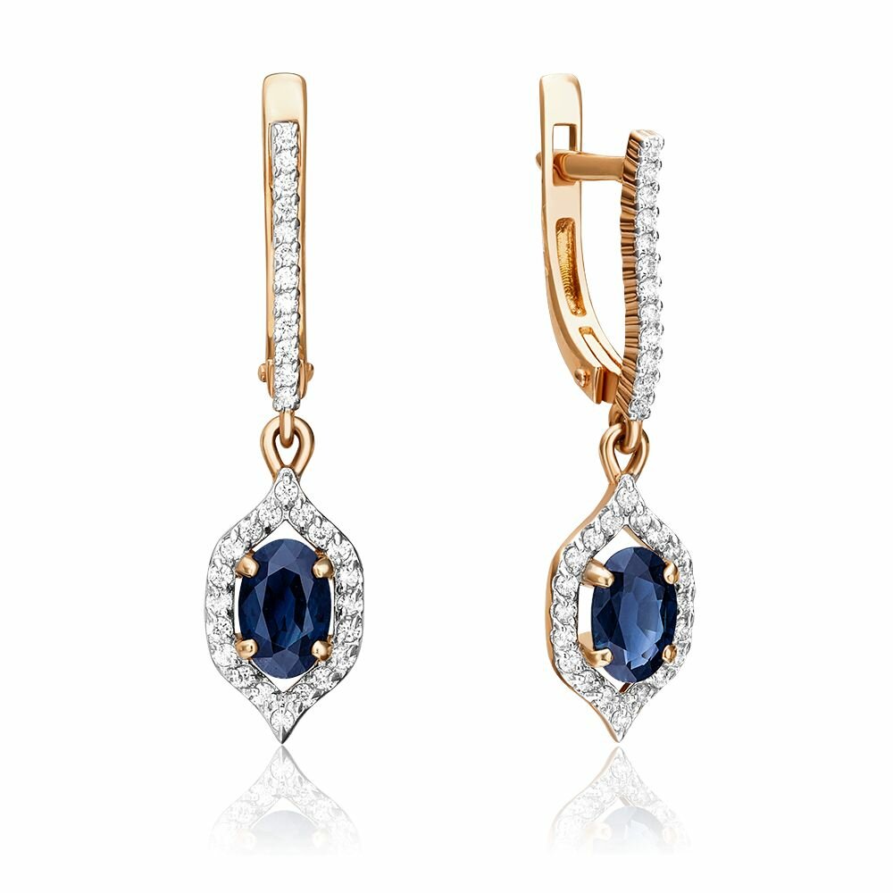 Серьги, красное золото, 585 проба, сапфир, бриллиант