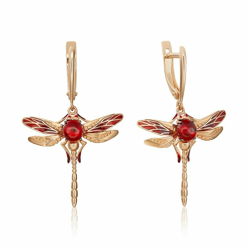 Серьги с подвесками, красное золото, 585 проба, гранат, эмаль