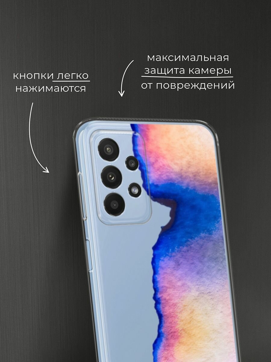 Чехол на Samsung Galaxy A23 / Самсунг Галакси А23 с принтом Синяя акварель, прозрачный — фото 1