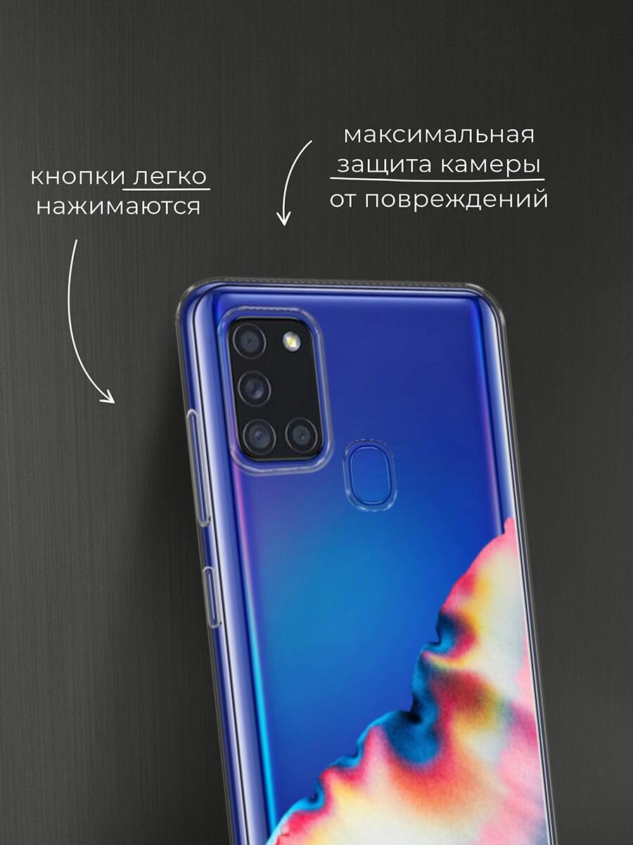 Чехол на Samsung Galaxy A21s / Самсунг Галакси A21s с принтом Розовая акварель, прозрачный — фото 1