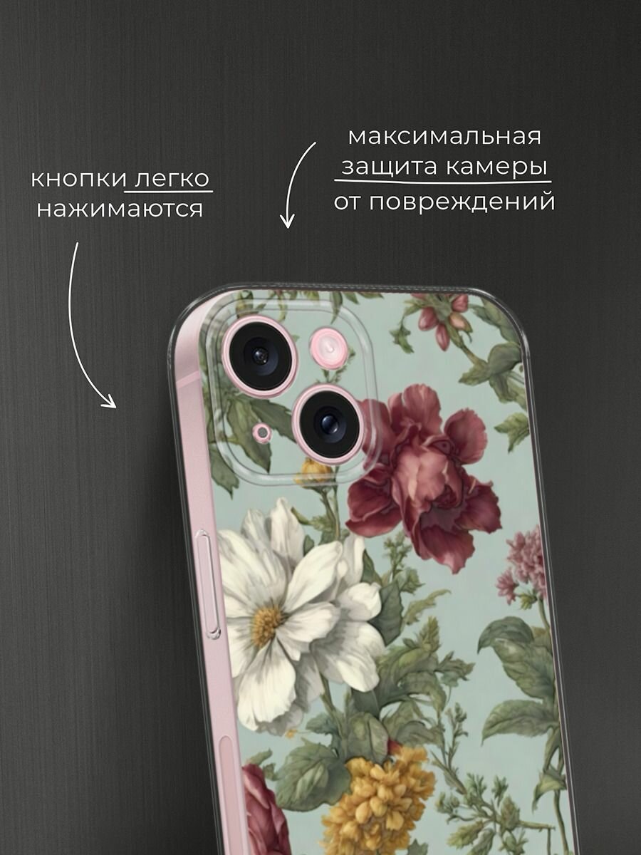 Чехол на Apple iPhone 15 / Айфон 15 с принтом Акварельные красные цветы — фото 1