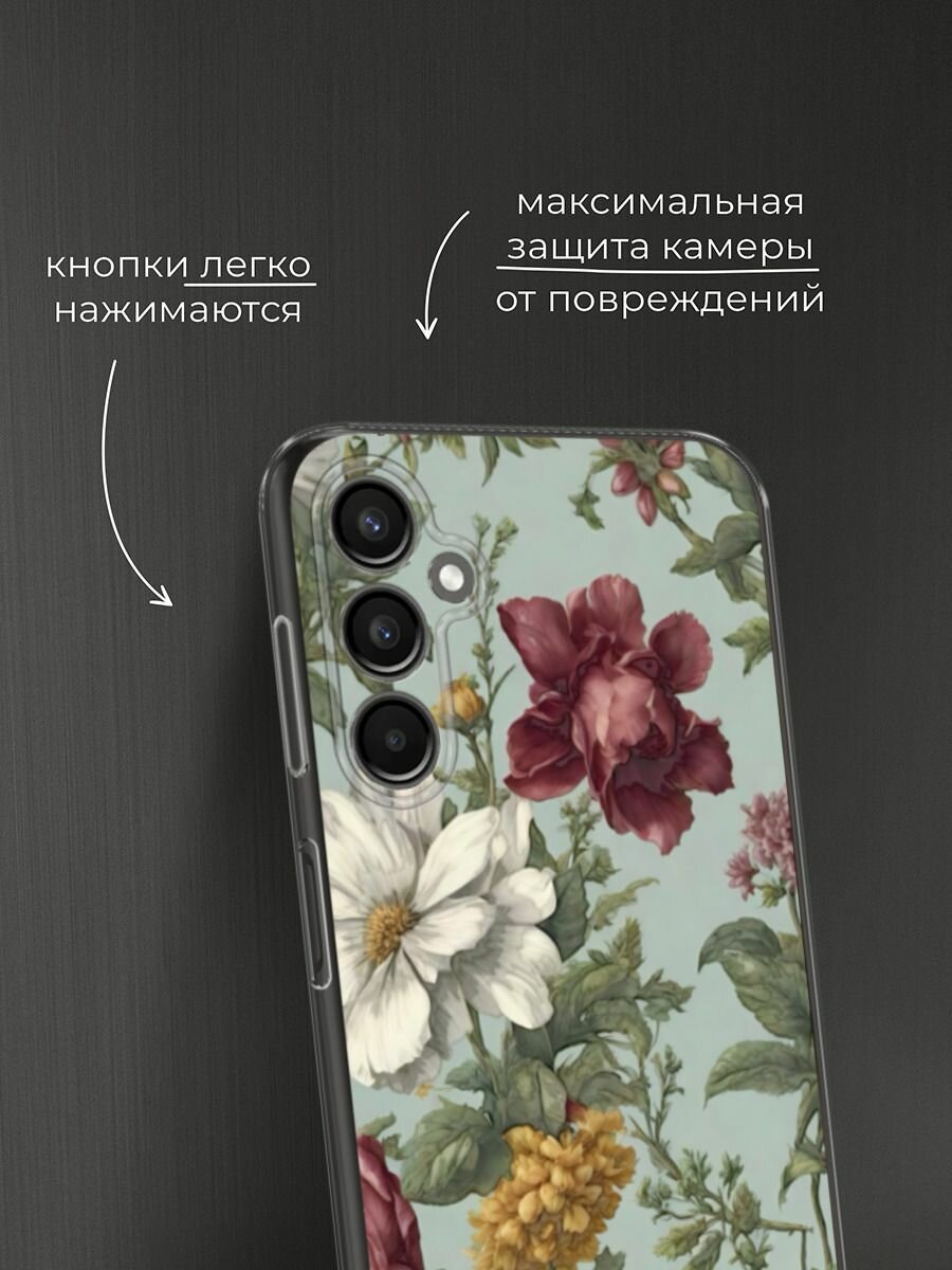 Силиконовый чехол на Samsung Galaxy A24 / Самсунг Галакси A24 с принтом Акварельные красные цветы — фото 1
