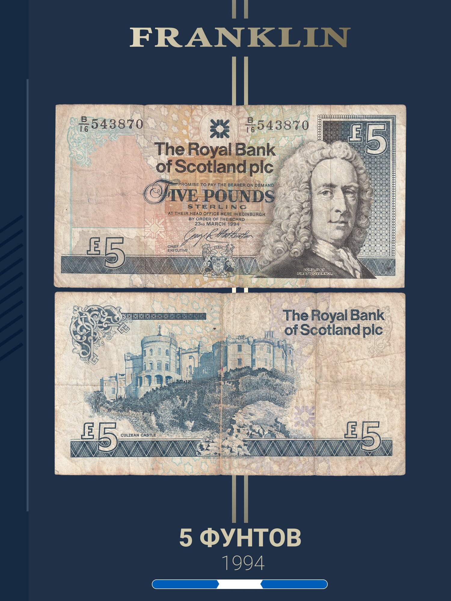 Банкнота Шотландия 5 фунтов 1994 год (F) Pick 352b.1