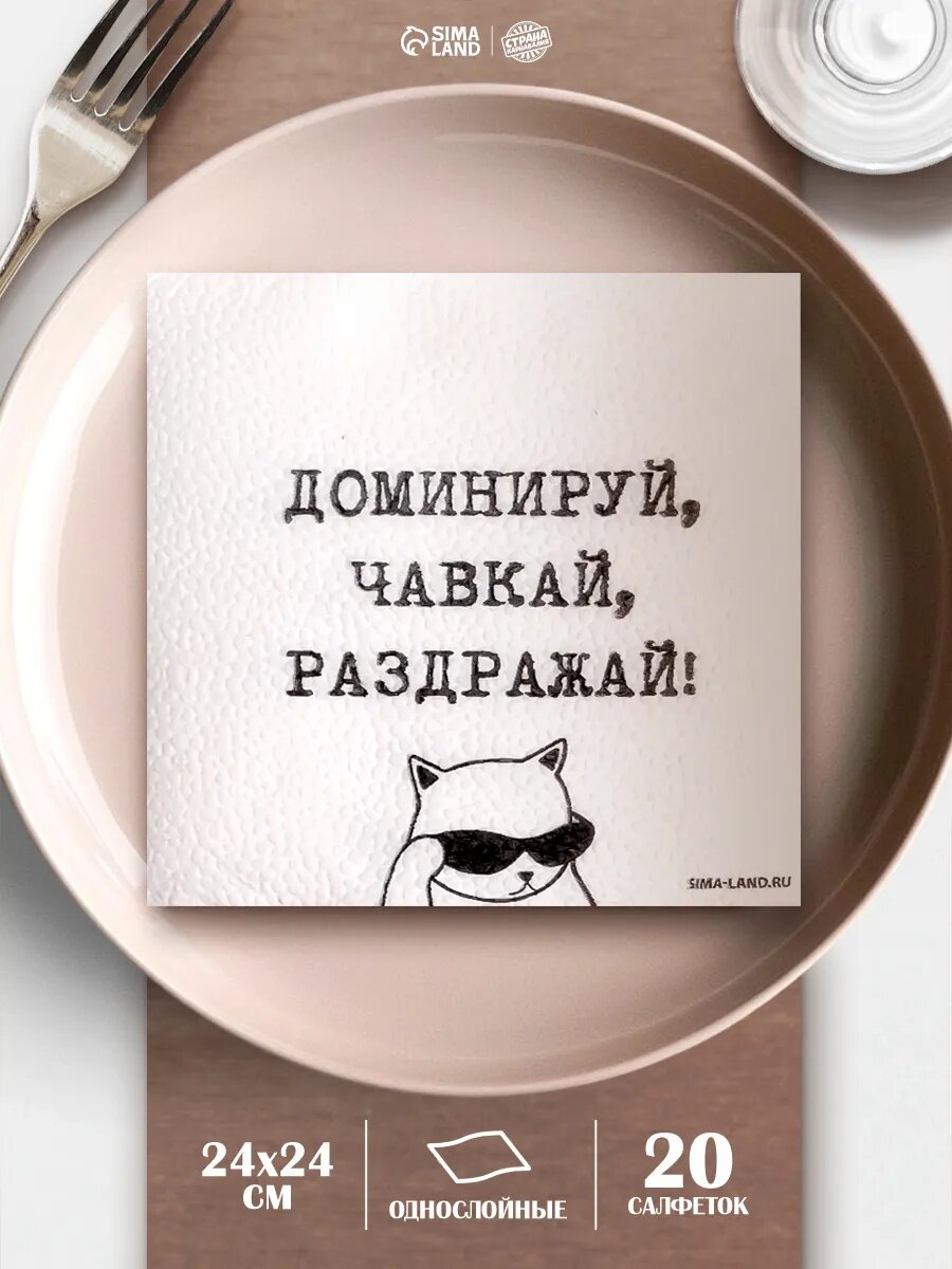 Салфетки бумажные однослойные "Доминируй, чавкай, раздражай", 24х24 см, набор 20 шт.