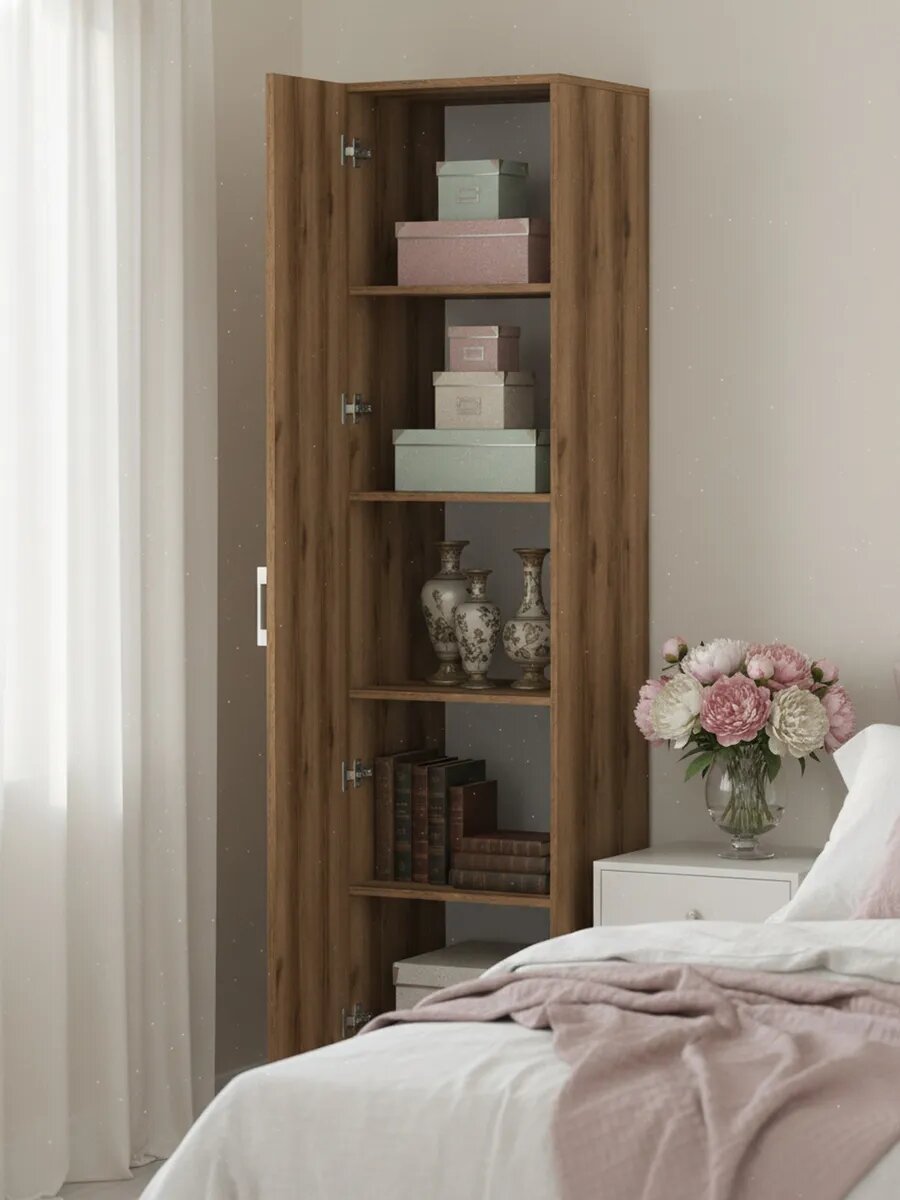 Деревянный шкаф пенал FRESTER с полками для одежды распашной, от производителя